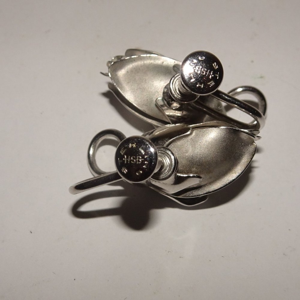 Vtg. Hsb Rose Bud Sterling Screw Back Earrings - Gem